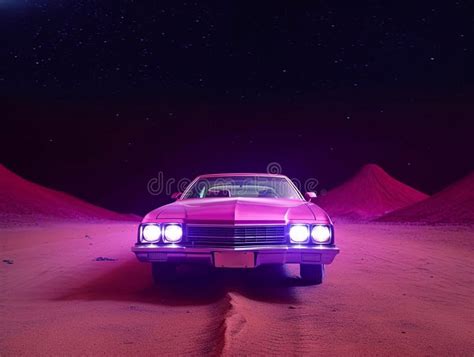 American Muscle Car Old Retro Classic Sports Car Vintage Old American Cars With Neon Lights