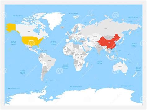United States And China Highlighted On Political Map Of World Vector