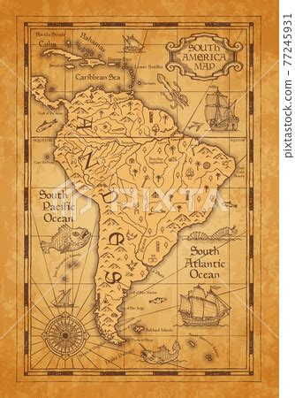 Antique Map Of South America On Old Parchment Stock Illustration