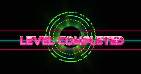 Image Of Level Completed Text Over Green Circles Stock Illustration