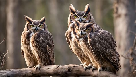 Premium Photo Three Owls Are Sitting On A Log One Of Which Is A Group