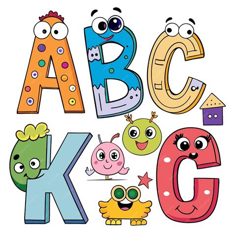 Colorful Cartoon Alphabet Letters With Smiling Faces Large Eyes And