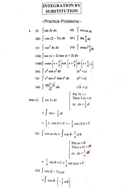 SOLUTION Practice Problems On Integration By Substitution Studypool
