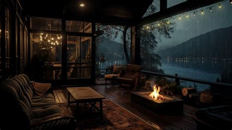 Cozy Porch Sleep Instantly With Heavy Rain And Crackling Fire Sounds