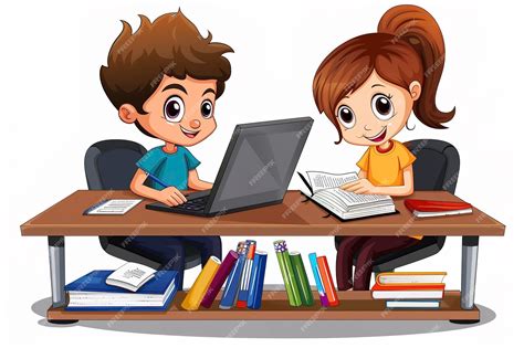 A Cute Boy And A Girl Working Together As A Teamillustration Premium