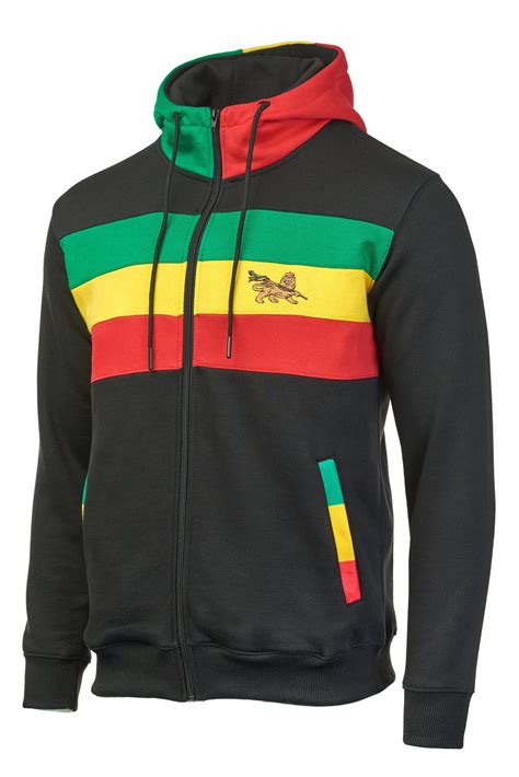 Reggae Rasta Hoodie With Zip In Rasta Colors By Crazy Lizard Rasta