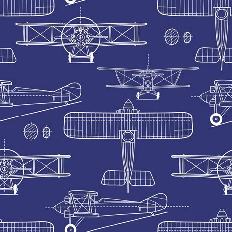 Hand Drawn Vintage Airplane Blueprint Seamless Pattern Perfect For
