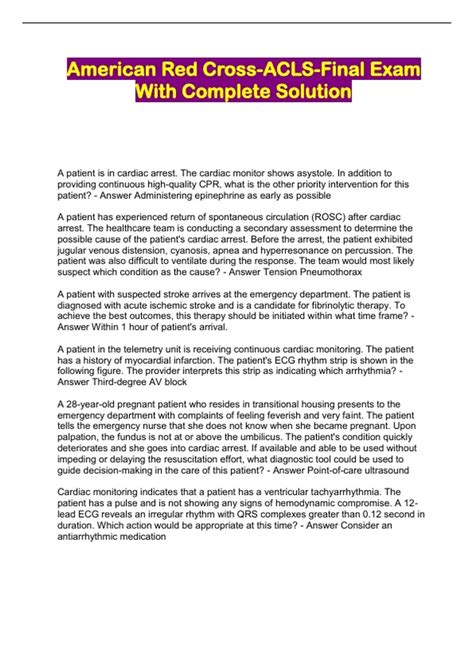 American Red Cross Acls Final Exam With Complete Solution American