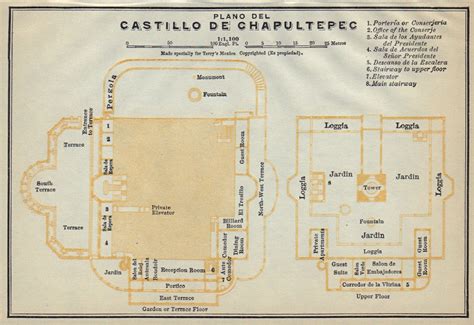 Plano Del Castillo De Chapultepec Mexico City 1938 Old Vintage Map Chart