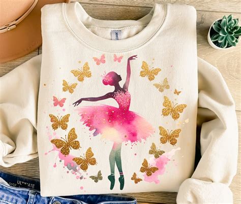 Ballerina Png Sublimation Design Dancer Png Gold Glitter Butterflies