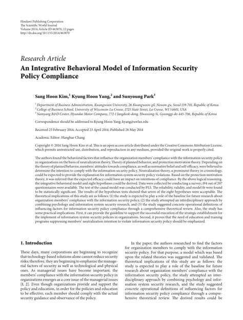 Pdf An Integrative Behavioral Model Of Information Security Policy