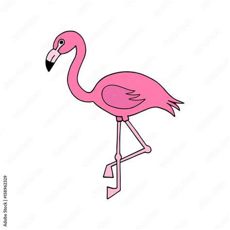 Cute Pink Flamingo Bird Vector Illustration Cartoon Drawing Stock