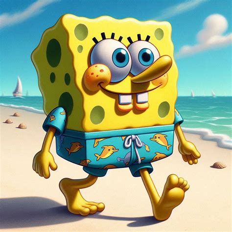 Spongebob Walking Barefoot In The Beach Swimwear By Feetkisser99 On Deviantart