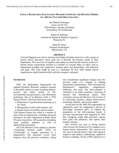 Pdf Using A Knowledge Elicitation Method To Specify The Business Model Of A Human Factors