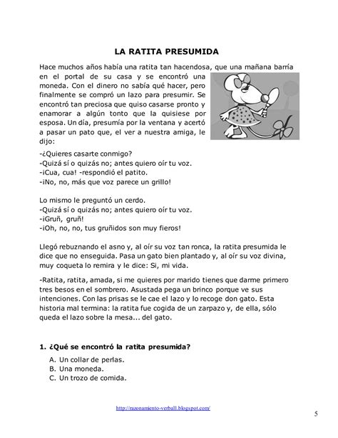Hojas De Trabajo De Lectura Para Alumnos De 4º Grado Comprensión