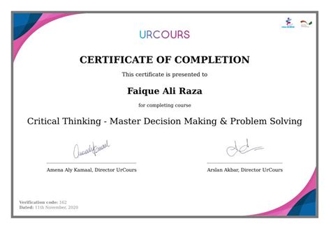 Faiquealiraza Urcours Certificate November Certification Pakistan