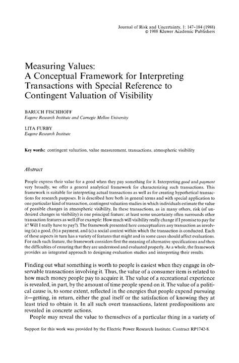 Pdf Measuring Values A Conceptual Framework For Interpreting Transactions With Special