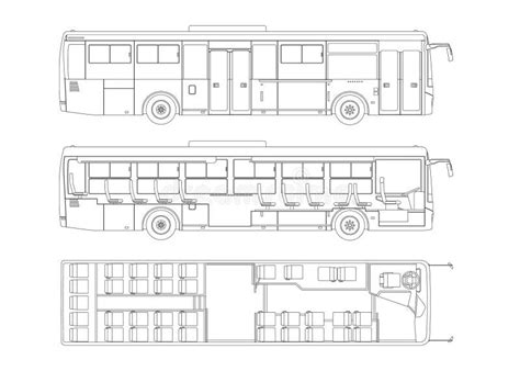Isolated Bus Drawing Outline Passenger Transport Blueprint Autobus