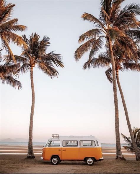 Retro Van With Palm Trees Beach Van Wallpaper Iphone