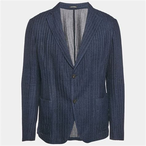 Emporio Armani Navy Blue Cotton Single Breasted Jacket Xxl Emporio