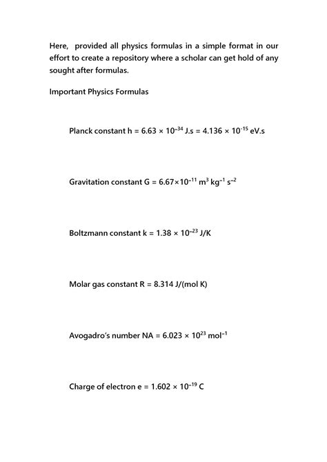 Solution Important Physics Formula Studypool