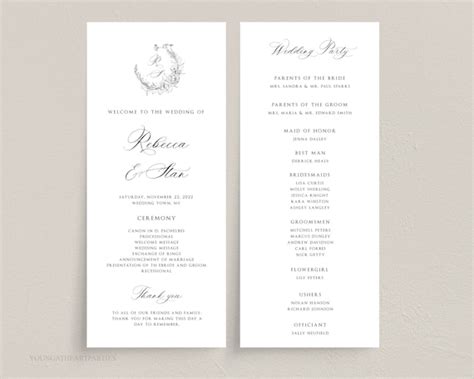 Modern Minimalist Floral Wedding Program Template Editable Simple