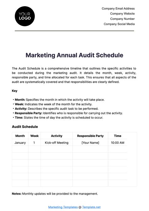 Free Marketing Annual Audit Schedule Template To Edit Online