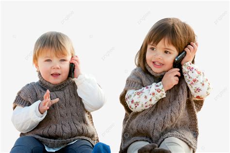 Dos Niñas Hablando Por Teléfonos Móviles Niños Adorable Retrato Png