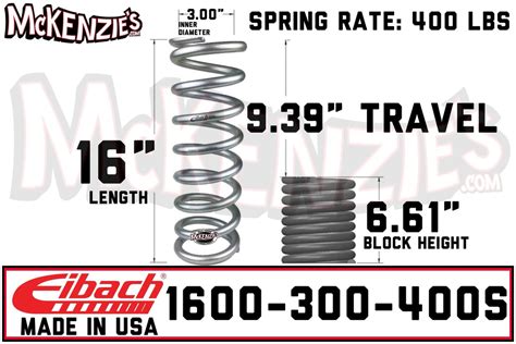 Eibach 16003000400s 1600 Long X 300 Id X 400lb Shock Coil