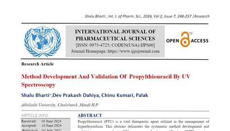 Method Development And Validation Of Propylthiouracil By Uv Spectroscopy