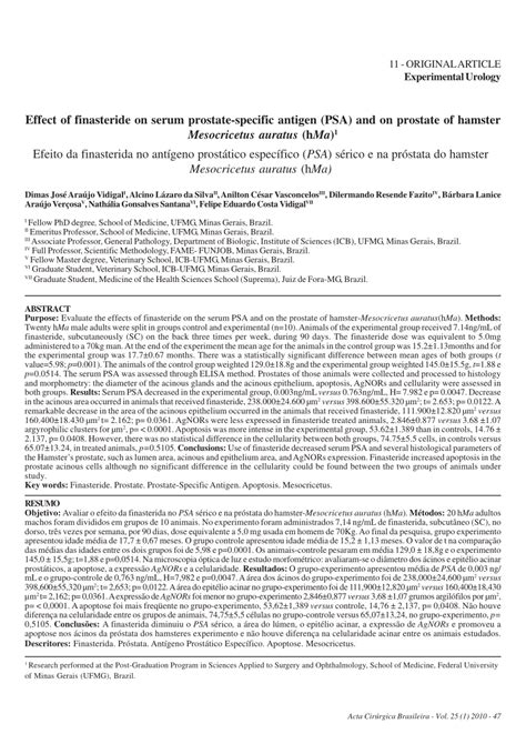Pdf Effect Of Finasteride On Serum Prostate Specific Antigen Psa