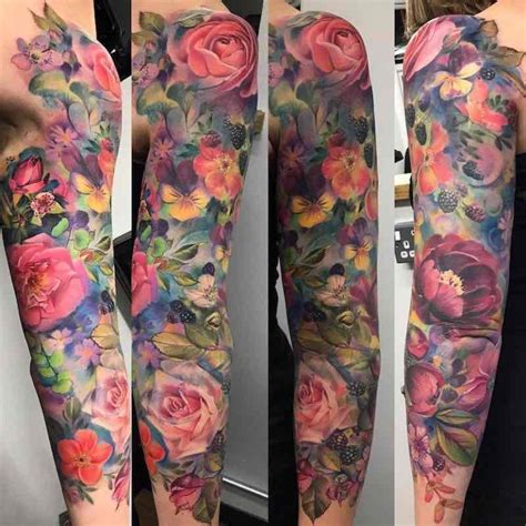 Half Sleeve Watercolor Tattoo Of Different Flowers At Myron Moses Blog
