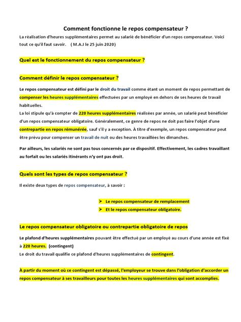 Comment Fonctionne Le Repos Compensateur Pdf Heures Supplémentaires