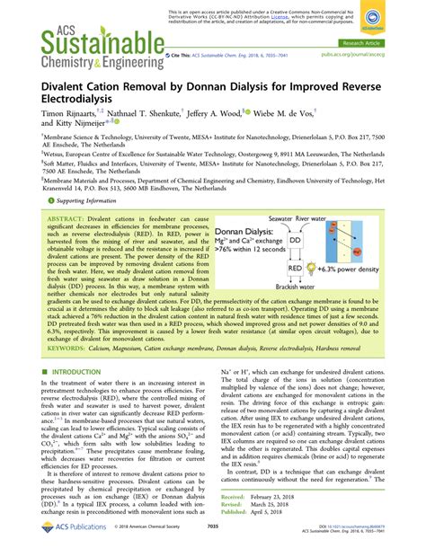 Pdf Divalent Cation Removal By Donnan Dialysis For Improved Reverse Electrodialysis