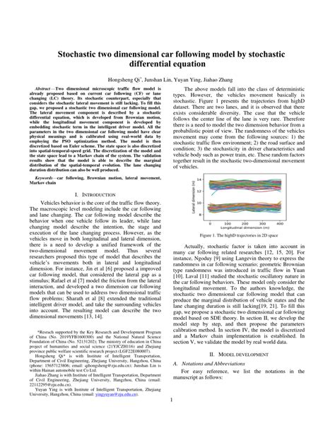 Pdf Stochastic Two Dimensional Car Following Model By Stochastic
