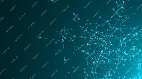 밝은 파란색 배경 기술 개념에 추상 연결된 점 프리미엄 사진