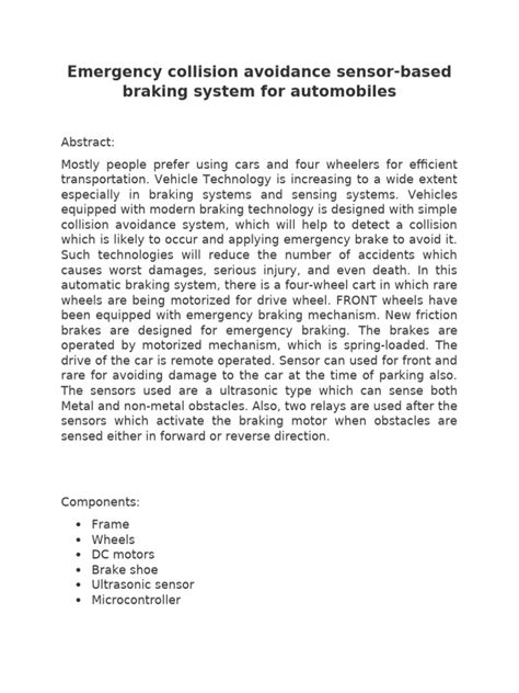 Emergency Collision Avoidance Sensorbased Breaking System For