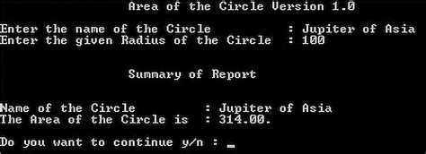 area of the circle using struct and functions sourcecodester