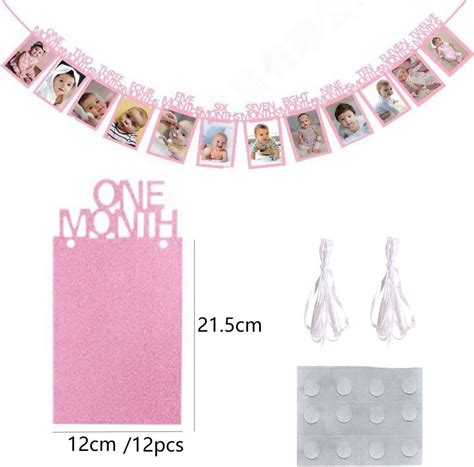 Banner Cu Rame Foto Pentru Poze Cu Bebelusi 1 12 Luni Jinlaiyun Hartie Roz 12 5 X 21 5 Cm