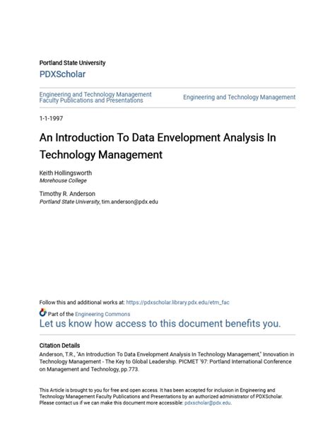 An Introduction To Data Envelopment Analysis In Technology Manage Pdf Categorical Variable