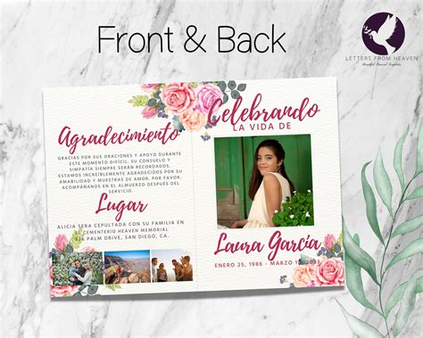 Spanish Funeral Program Template Beautiful Flowers Memorial Etsy