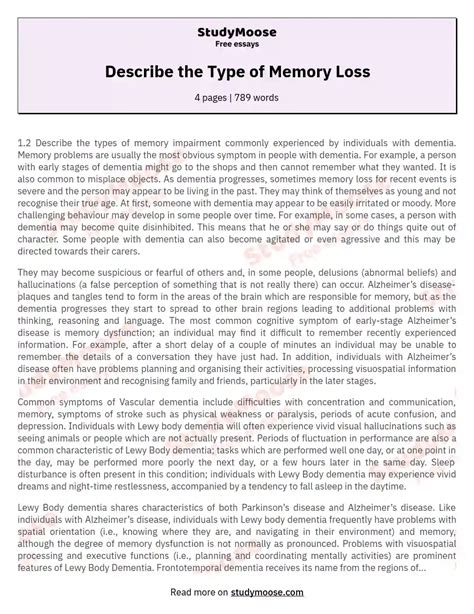 Describe The Type Of Memory Loss Free Essay Example