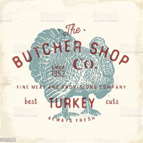 정육점가 게 빈티지 엠 블 럼 터키 고기 제품 도살 로고 템플릿 복고풍 스타일 빈티지 디자인 로고 라벨 배지 및 브랜드 디자인에 대 한 벡터 일러스트 레이 션 가축에 대한