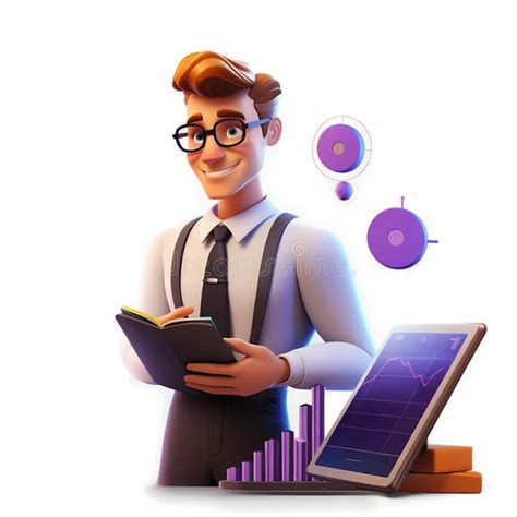 Modern Analyst With Digital Graphics And Notebook Isolated On White