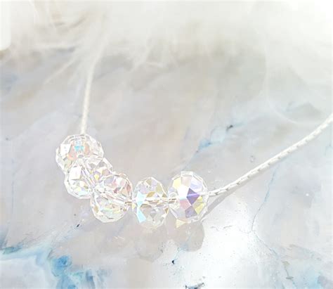 Crystal Ab Necklace Matte Silver Aurora Borealis Beaded Jewelry Ts