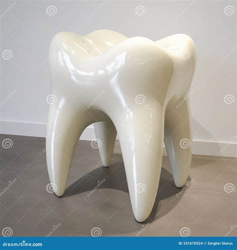 A White Tooth Shaped Stool Sitting On A Floor In Front Of It Ai Stock