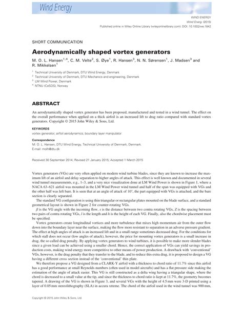 Pdf Aerodynamically Shaped Vortex Generators