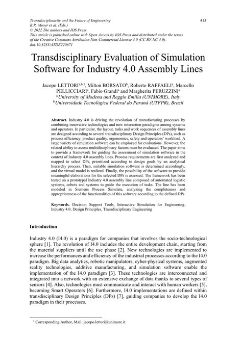 Pdf Transdisciplinary Evaluation Of Simulation Software For Industry 40 Assembly Lines