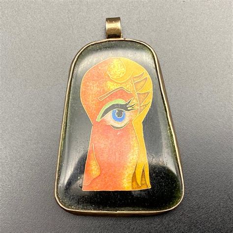 Vintage Modernist Enamel Keyhole Peeping Silver Pendant Etsy