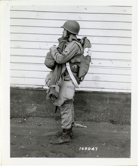 Paratrooper Sergeant Demonstrating Full Parachute Gear At Tps Fort